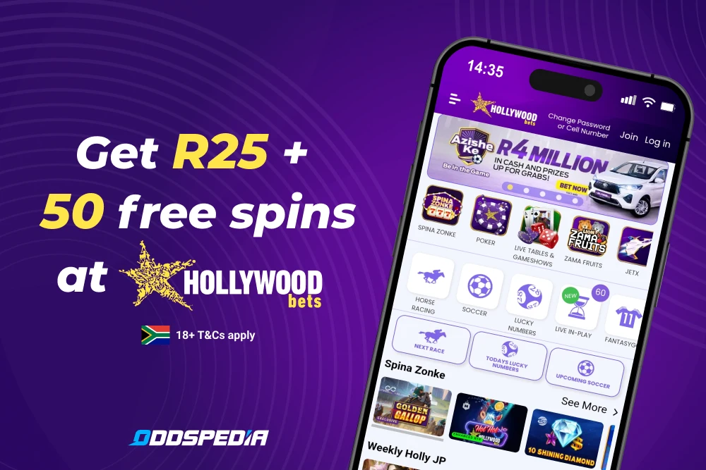 Hollywoodbets Promo Code (December 2025): R25 Bonus + 50 Free Spins